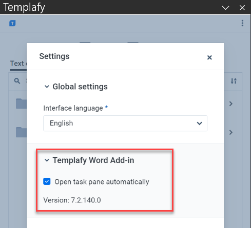 Accessing your Templafy add-in settings – Templafy Help center