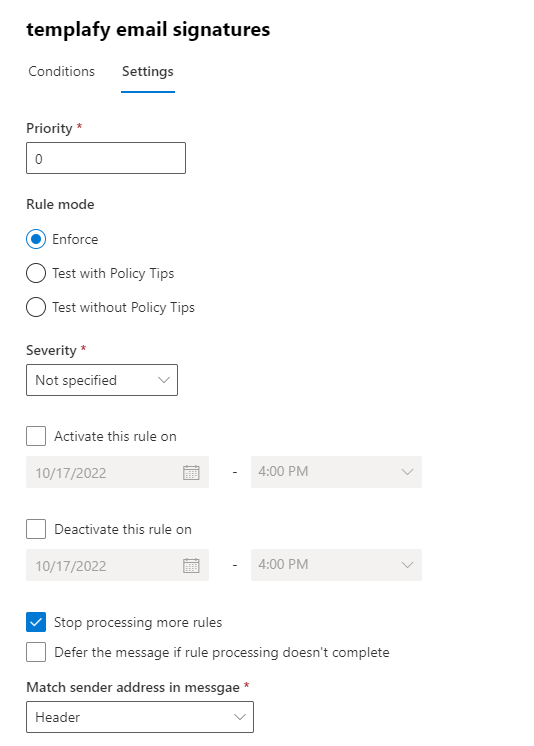 Create Mail Flow Rule for Email Signature Server – Templafy Help center