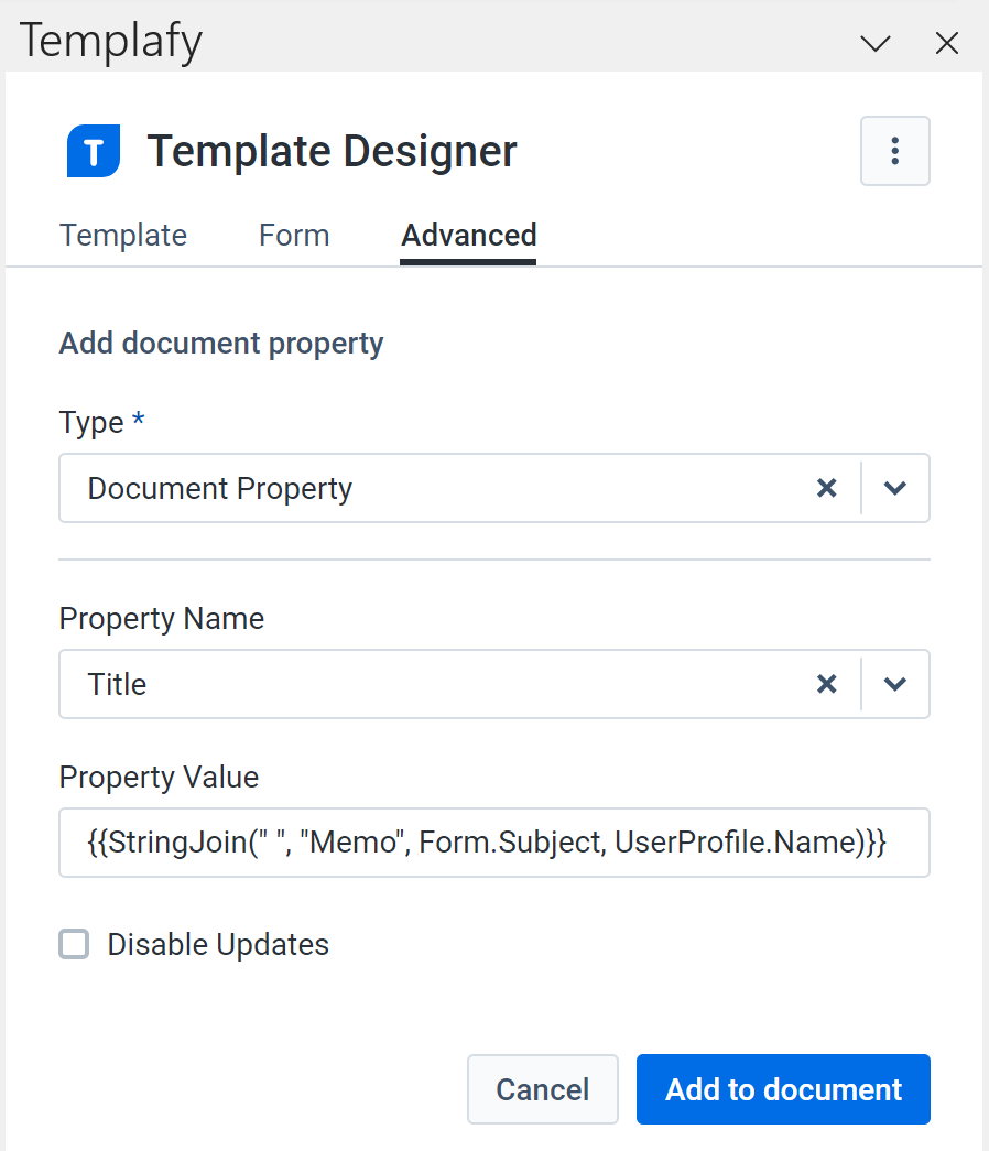 How to set a document property in the metadata of a template – Templafy ...