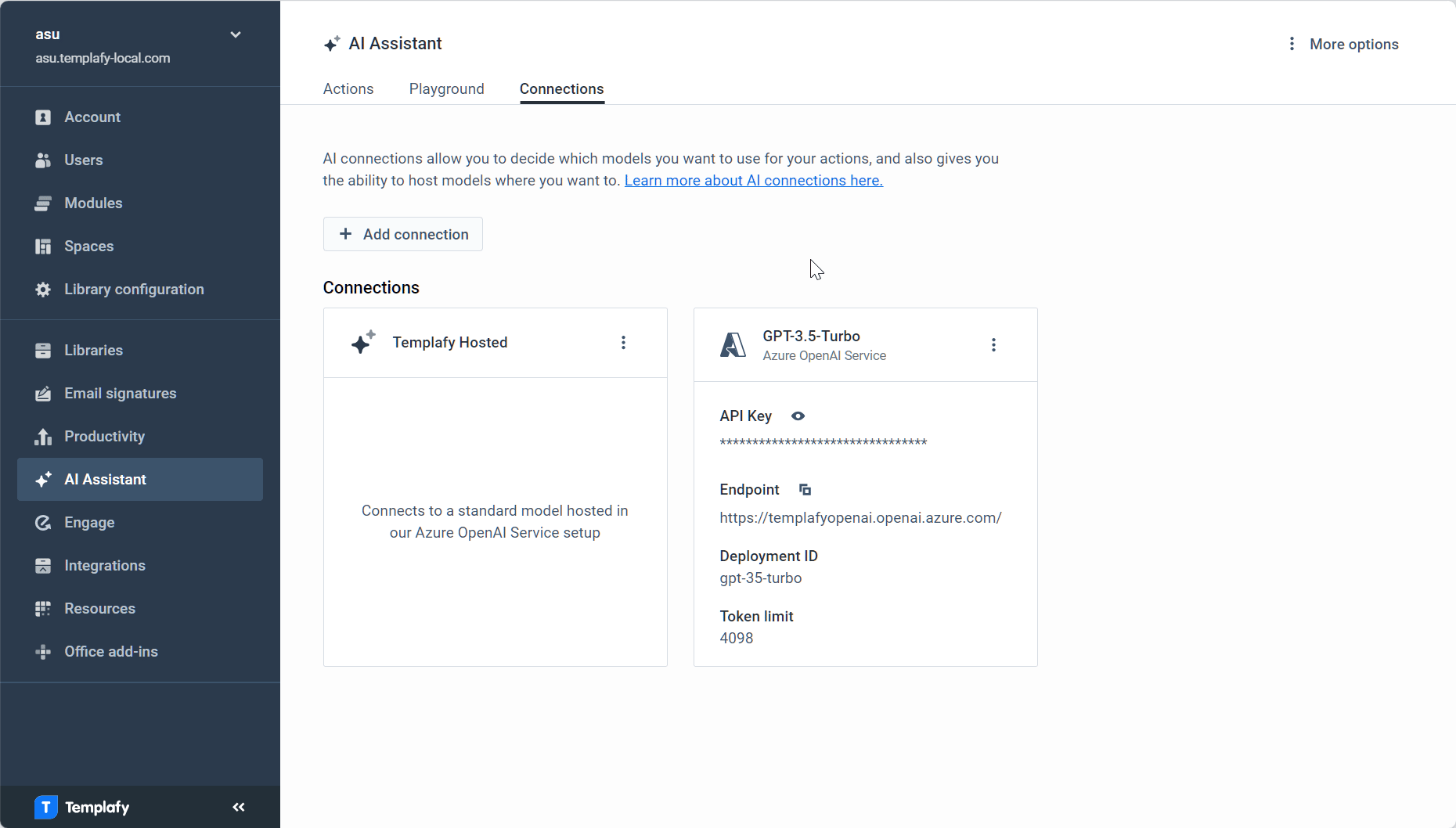 Establishing the AI Connection for the AI Assistant – Templafy Help center