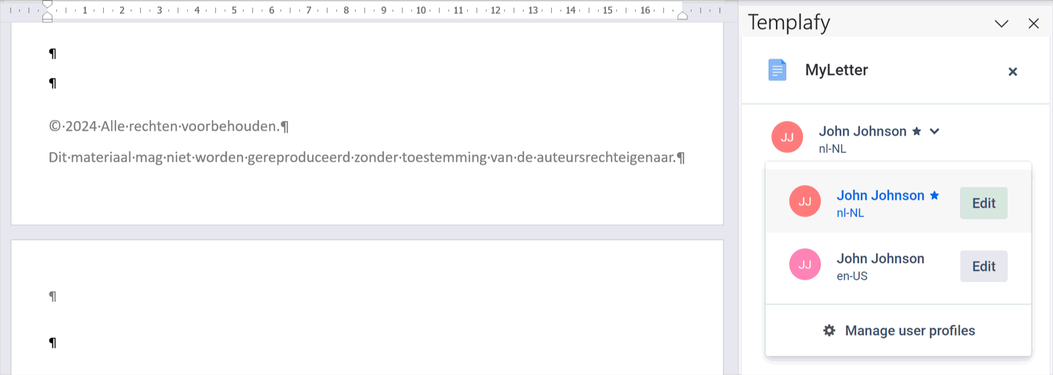 How to show copyright and disclaimer text in the document language set ...