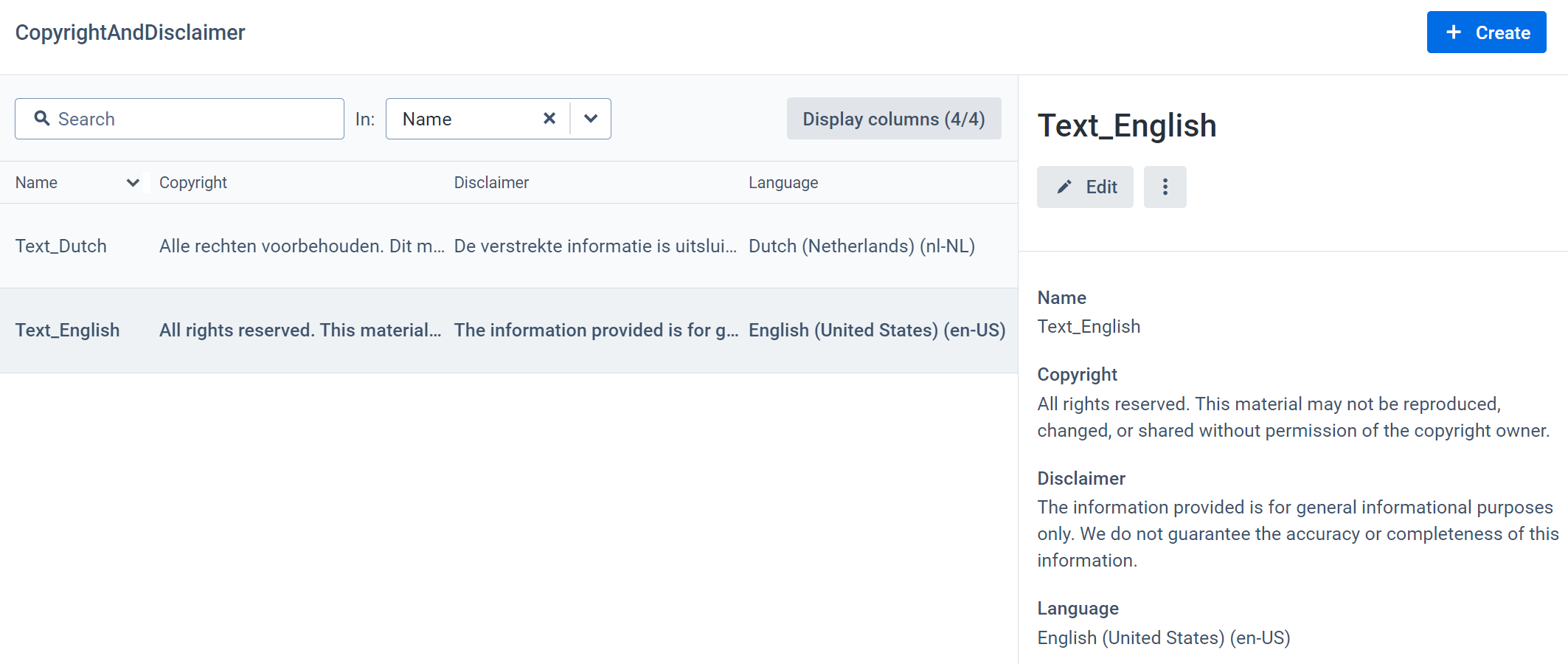 How to show copyright and disclaimer text in the document language set ...