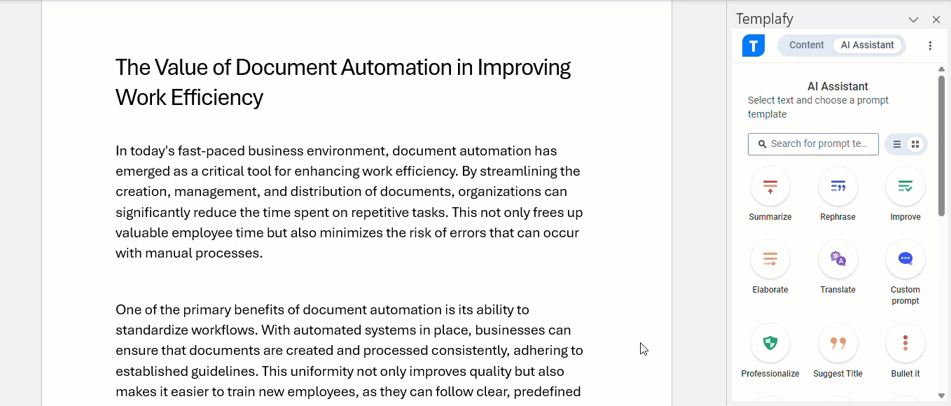 How to use the AI Assistant – Templafy Help center