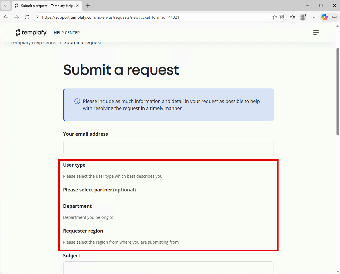 Unable to submit a support ticket – Templafy Help center