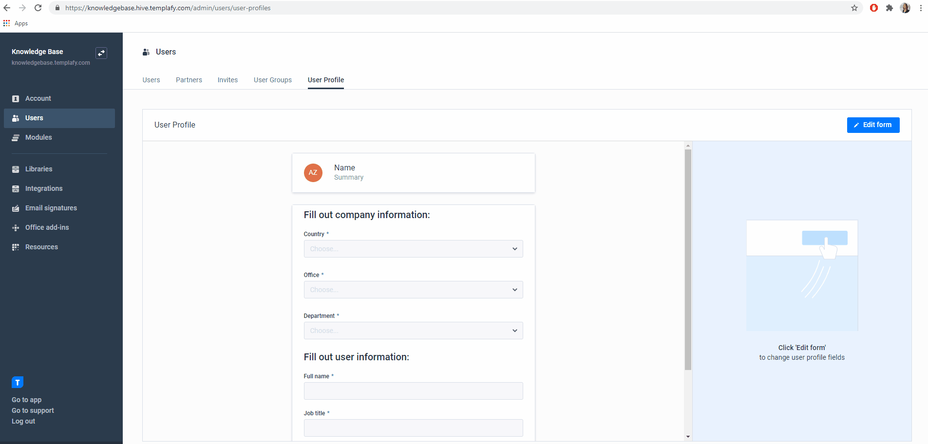 Editing the header of a User Profile – Templafy Help center